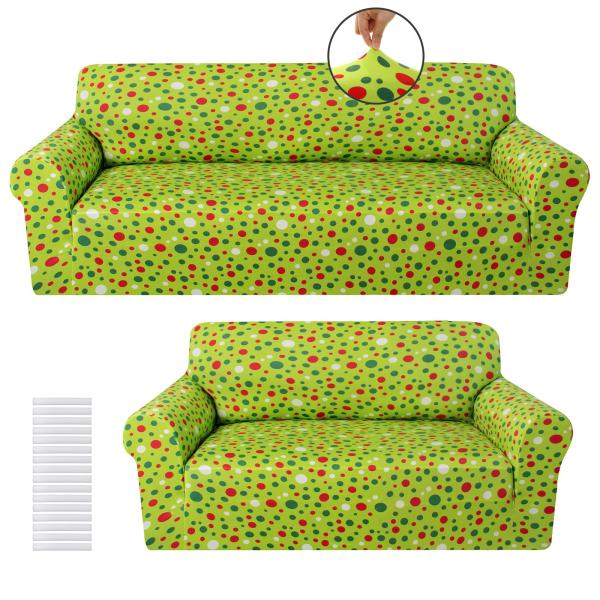 商品名: Peryiter ミルクシルクスパンデックス スリップカバー2点セット ソファ家具プロテクターカバー ソファラブシート カウチアームチェア用 フォームフィット ストレッチ しわ防止 (レッドグリーンドット) Peryiter 2 ...