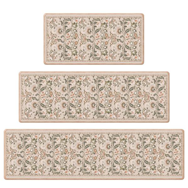 商品名: InIsaJace ヴィンテージフローラルキッチンラグ3点セット 床用、長い装飾キッチンマット 滑り止め 洗えるフロアマット カーペット 玄関/シンク/廊下/ランドリールーム用 (16×28×16×47+ 16×47+ 16×59...