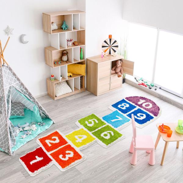 商品名: Whaline Hop and Count Hopscotch バスマット 房付き バスマット カラフル 数字 教育 滑り止め 洗濯可能 フロアマット 子供部屋 プレイルーム 教室 保育園 幼稚園 装飾 Whaline Hop a...