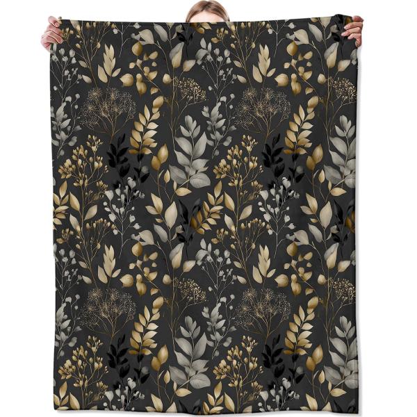 商品名: Zeleda エレガントな植物ブランケット 50x60インチ ゴールドとブラック リーフ スロー ソフト 快適 フランネル ブランケット 実用的な装飾 スロー ベッド カウチ ソファ 旅行 ピクニック 心のこもったギフト 男性 女...