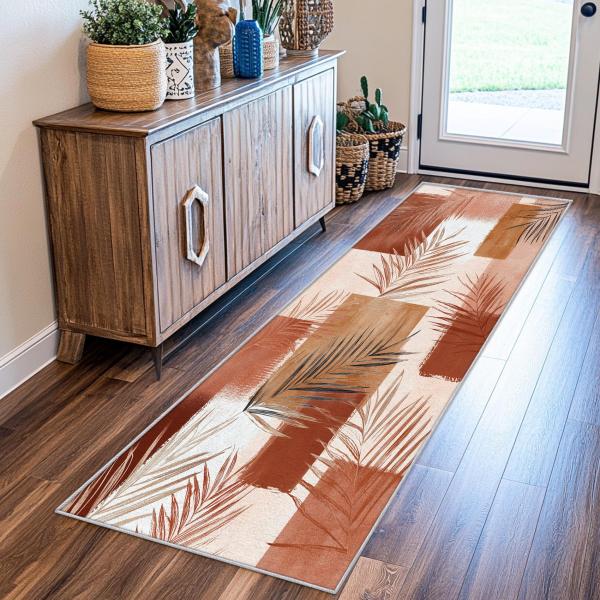 商品名:  Terracotta Palm Leaf Runner Rug 2x5, Washable Rustic Tropical Leaves Hallway Runner Rugs, Non Slip Soft Thin, Fall...