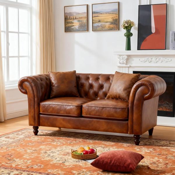 商品名:  thanbooer Loveseat, Velvet Fabric Two- Seater Couch, Buckle Design and Rivet Decoration, Deep Seated Double Sofa, ...