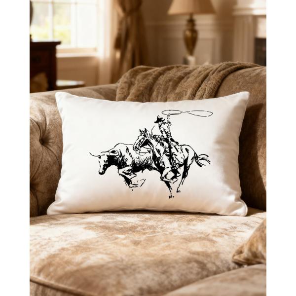 商品名: MM-N-12YGNZZT 枕カバー Western Lumbar Pillow Cover 12 ?20 ? Rustic Cowboy &amp; Steer Roping Art Cushion with Hidden Zi...