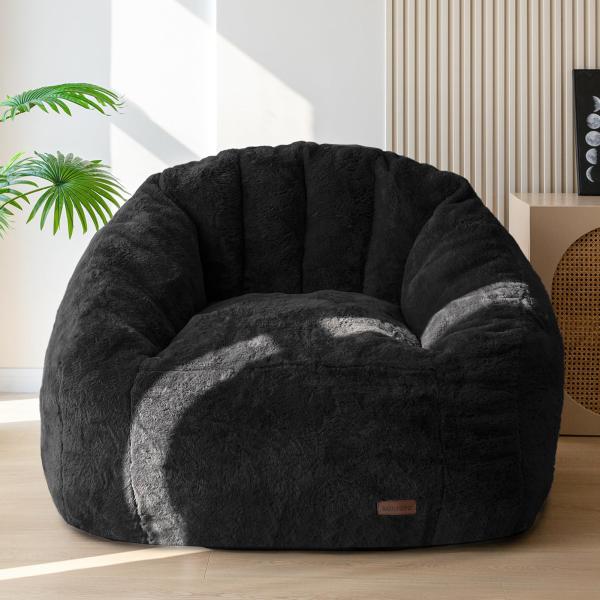 商品名: MAXYOYO ジャイアントビーンバッグチェア 特大ビーンバッグソファ 大人と子供向け フェイクファーシェル型 大きな椅子 詰め物付き 大きなアクセントソファ ラウンジフロアソファ ゲーム用 読書用 ブラック MAXYOYO Gi...
