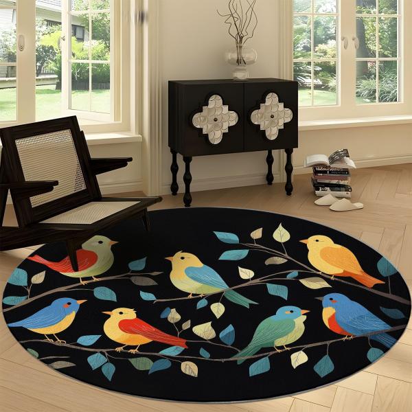 商品名:  Vintage Bird Tree Branch Non-Slip Round Area Rug 2 ft, Soft Minimalistic Washable Rug for Bedroom, Circle Indoor C...