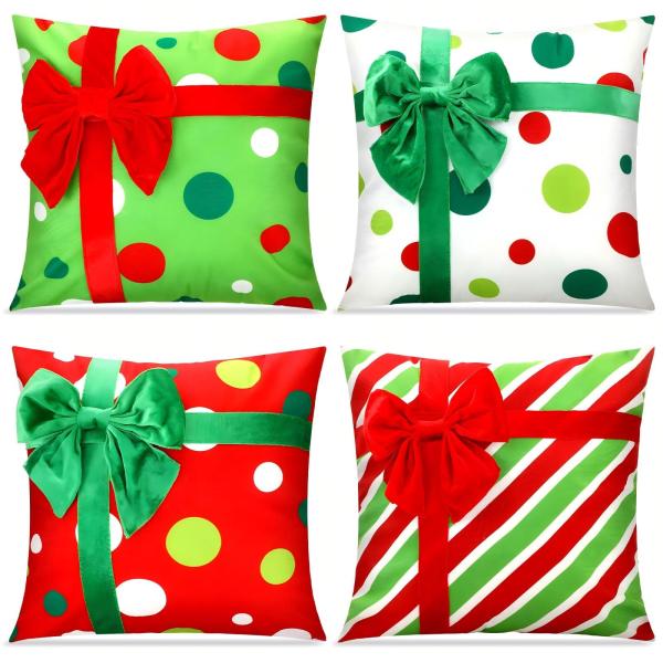商品名: Breling 4セット クリスマス 枕カバー 3D リボン メリークリスマス 枕カバー 16 x 16インチ レッド グリーン ストライプ ドット クリスマス 冬 クッション ケース 椅子 ベッド ソファ クッション ホームデコ...