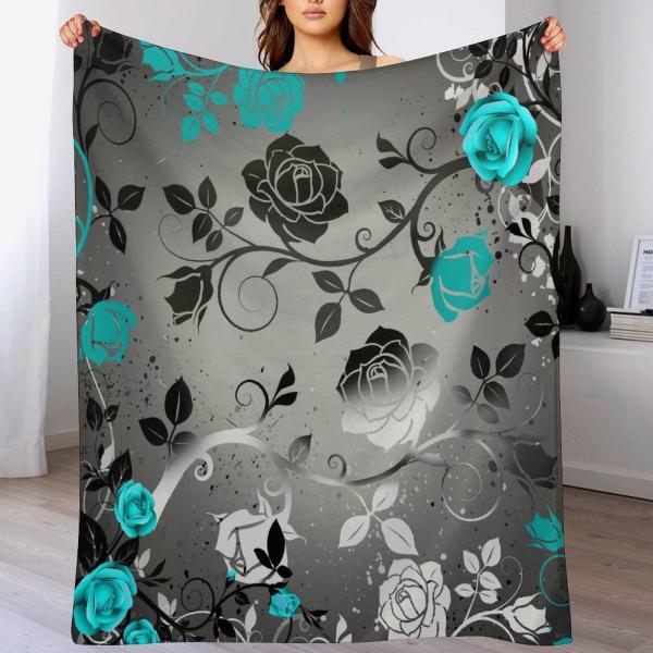 商品名:  ZhiRain Grey Black Teal Flower Throw Blanket Modern Floral Rose Chic Botanical Blanket for Sofa Bed Couch Chair Or...