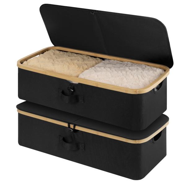 商品名: StorageWorks (ストレージワークス) ベッド下収納ボックス 竹製フレーム付き 42L フリップトップ ベッド下コンテナ 毛布/ベッドシーツ/カバーレット/タオル用 ブラック StorageWorks 2-Pack Un...