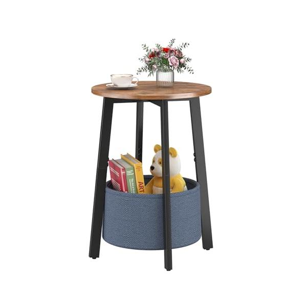 商品名: sthmec スモールラウンドサイドエンドテーブル 布製収納バスケット付き ラウンドベッドサイド ソファ カウチ コーヒーテーブル 小さな場所用 金属フレーム付き モダンなナイトスタンド リビングルーム 寝室用 素朴なブラウン s...