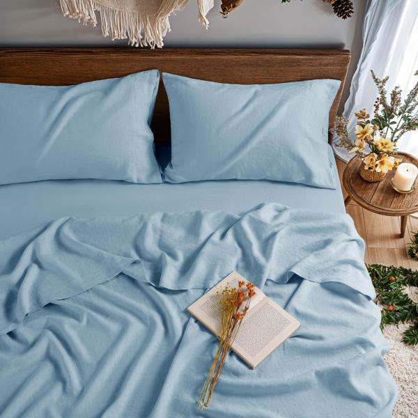 商品名:  100% Pure Linen Sheet Set Breathable Natural Linen Sheets 4pcs Queen Size, Bedding Set Deep Pocket Up to 16" Moist...