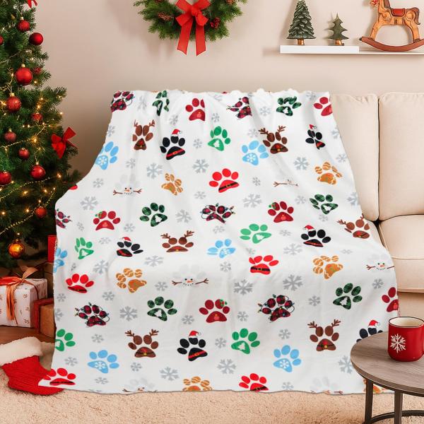 商品名: Ciazoxa クリスマスブランケット 犬 クリスマス スローブランケット 犬の足飾り 超ソフト 快適 自宅 ソファ カウチ ベッド用 50x60インチ Ciazoxa Christmas Blanket Dog Christma...