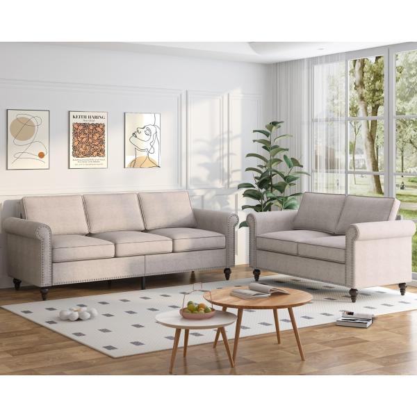 商品名:  BALUS 2 Piece Sectional Couches for Living Room, Sofa and Loveseat Sets with Nailhead Trim Design, Wood Living Roo...