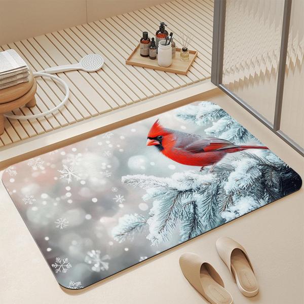 商品名:  GYYGOO Red Cardinal Bird Bath Mat,Fast Drying Winter Bathmats for Bathroom, Non Slip Soft Diatomaceous Bath Rug Ba...