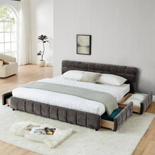 商品名:  Upholstered Platform Bed Frame, Low Profile Chenille Bed with Headboard, Modern Solid Frame, No Box Spring Needed,...