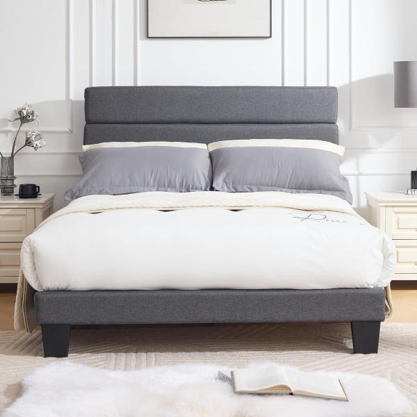 商品名:  Queen Size Platform Bed Frame ，Soft Fabric Headboard Bed Frame with Sturdy Wooden Slats ? Modern &amp; Noise Free，...