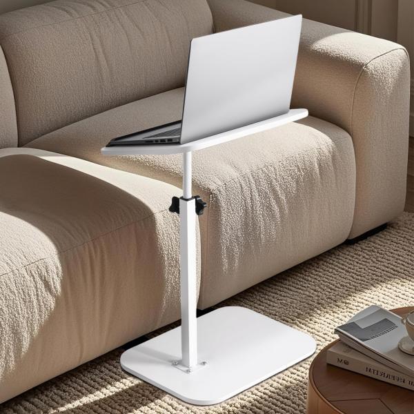 商品名:  Modern C-Shaped Side Table with Adjustable Height - 360° Swivel, Slide-Under Design, Space-Saving with Storage, St...