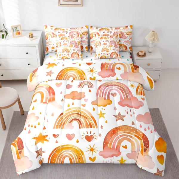 商品名:  Feelyou Cute Rainbow 7 Piece Bedding Set Orange Rainbow Comforter Set with Sheets for Kids Boys Girls Star Pattern...