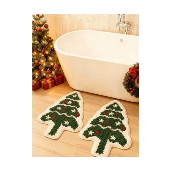 商品名: WILLBOND クリスマスバスルームラグ2点セット かわいいクリスマスツリー バスマット 滑り止め吸収マット ホリデーホームデコレーション用 洗濯可能 お祭りカーペット バスルーム/キッチンエントランス用 15.8×23.6イン...