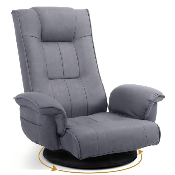 商品名: 人間工学に基づいた回転式フロアゲームチェア アームレスト&amp;サイドポケット付き 6ポジションリクライニングソファベッド 折りたたみ式パッド入りラウンジャー 厚手のクッション&amp;ランバーサポート付き eスポーツ/読書/テ...