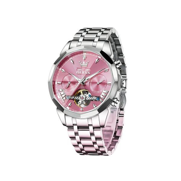 商品名: OLEVS レディース 自動巻き腕時計 ダイヤモンド ラグジュアリー デート レディース ドレス クラシック 自動巻き 腕時計 発光 防水, L6016:ピンクのバンドと文字盤。, ラグジュアリーカジュアルクラシックパーティープレ...