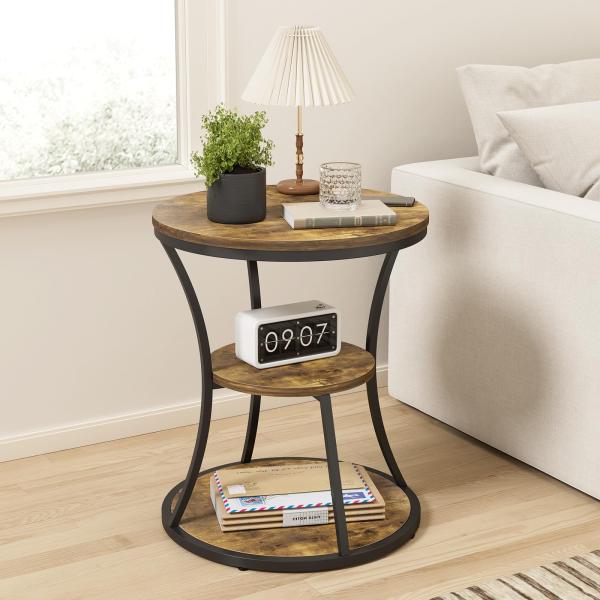 商品名: VivomexisAuraエンドテーブル(21.6) Small Round End Table, 3 Tier Side Table with Storage Shelf for Living Room,Compact Coff...