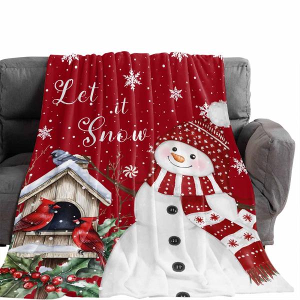 商品名: クリスマス レッド 雪だるま フリース スローブランケット クリスマス カーディナル バードハウス ヒイラギ 雪 ソフト ファジーブランケット スローブランケット 快適 暖かいフリース 軽量 冬 ホリデー ブランケット ベッド カ...