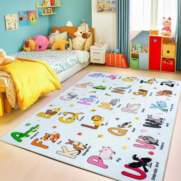 商品名: Bolacrom 子供用ラグ プレイルーム用 3x4フィート 教育ラグ ABCアルファベットを学ぶ ソフト 洗濯機洗い可能 滑り止め かわいい 漫画 動物 カーペット 教室 幼児 保育園 子供部屋 装飾 ブルー Bolacrom ...