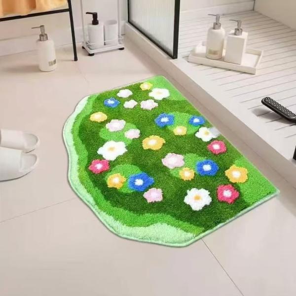 商品名: キュート グリーン 3D 苔 バスマット、フラワー バスルーム ラグ 吸水性 ノンスリップ 美的 装飾 ペット カーペット 寝室用 ラグ モスグリーン エリアラグ 洗える装飾ラグ 浴室用 (B、27×19インチ) Cute Gre...