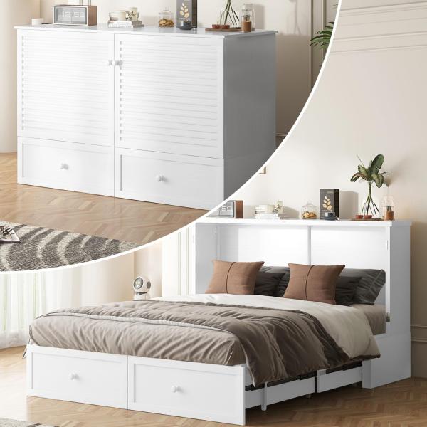商品名:  BALUS Queen Murphy Bed, Chest Murphy Beds with USB Chariging Station &amp; Storage Drawer, Wooden Cabinet Beds wit...
