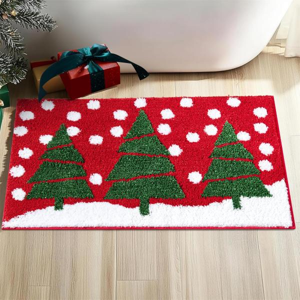 商品名: Lansatte かわいいクリスマスツリーバスマット バスルーム装飾用 滑り止め ふわふわ吸収マイクロファイバー レッド カラフル クリスマス チア ホリデー フェスティバル バスルームマット 洗濯可能 冬テーマ スノーバスマット...