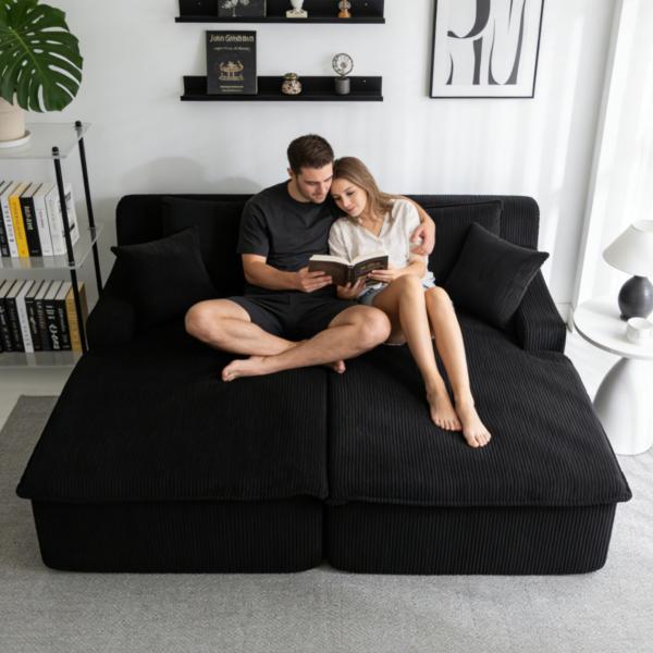 商品名:  Ekskieit 78" Oversized Double Chaise Lounge Chair Indoor, Boneless Cloud Couch Loveseat, Corduroy Sleeper Sofa Bed...