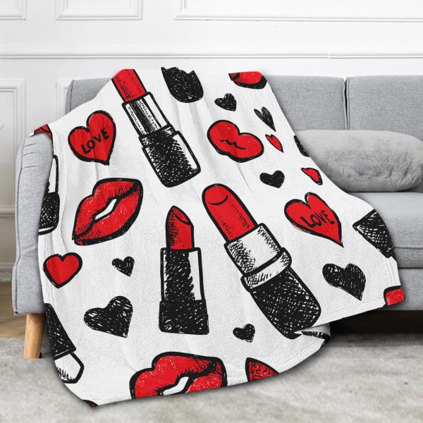 商品名:  Red Lip Print Blanket Throw Size 50x60 Inches - Lipstick Cosmetic Love Heart Throw Blankets for Couch - Warm Light...