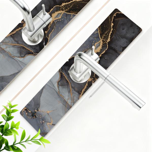 商品名:  GulongYa Stone Faucet Mat for Kitchen Sink, 15.7" Fast Drying Around Faucet Diatomite Mat Black Marble Sink Splash...