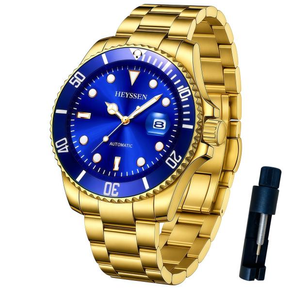 商品名:  Heyssen Glod Watch for Men Chronograph Day Date Luminou Stainless Steel Band Luminous Diamond Quartz Dial Watch wi...