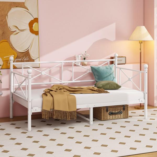 商品名:  FOUBAM Metal Daybed Frame, Twin Size Sofa Bed with Steel Slat Support Strong Legs Headboard,Twin Bed Frame,Mattres...
