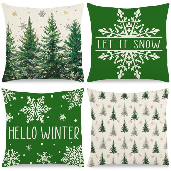 商品名:  Feivando 4 Pcs Christmas Pillow Covers 18x18 Inch Green Christmas Tree Snowflake Throw Pillowcase Xmas Seasonal De...
