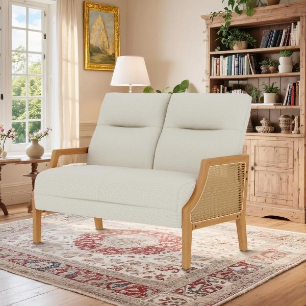 商品名:  HAOBO Home Small Loveseat Sofa Mini Couch Upholstered Settee Bench with Rattan Arms Linen Small Sofa Couch for Liv...