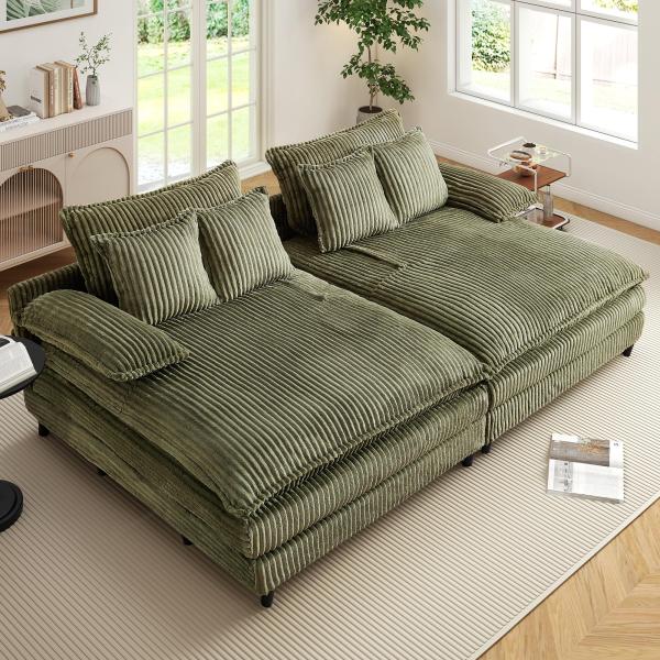 商品名:  110" W Oversized Double Chaise Lounge Sofa Couch, Corduroy Sleeper Sofa Bed with Adjustable Backrest, Modern Uphol...