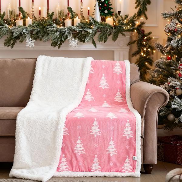 商品名: Frienda 50 x 60インチ クリスマス シェルパ スロー ブランケット フリース 厚手 暖かい 冬 ホリデー ブランケット ピンク クリスマス ふわふわ ふわふわ ソフト 快適 カウチ ベッド ソファ キャビン 装飾 ギ...