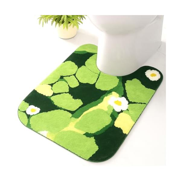 商品名: Ovimyne トイレラグ U字型 洗濯可能 ノンスリップ - モスラグデザイン、ソフトフェイクカシミアバスルームマット、フォレストグリーンのバスルーム装飾、快適さとスタイルのためのU字型トイレラグ(グリーンモス) Ovimyne...