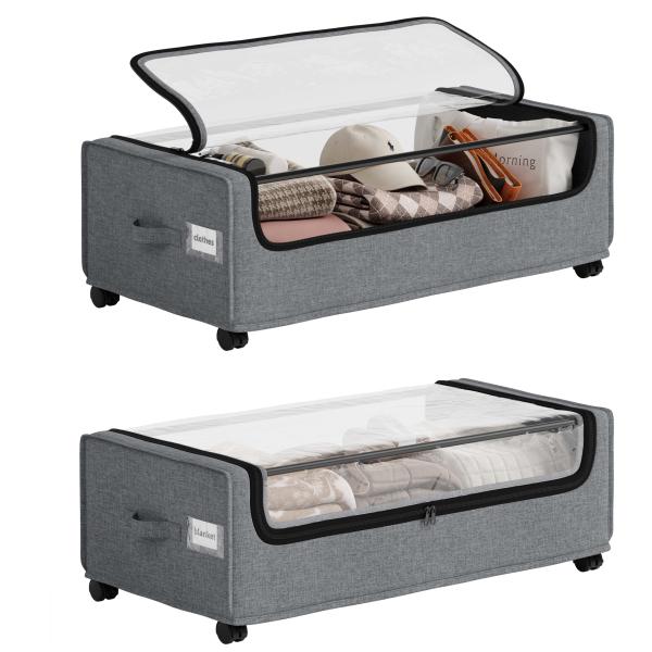 商品名:  VicHomey Under Bed Storage With Wheels, Tall Under The Bed Storage, Underbed Storage Containers With Lids, Metal F...