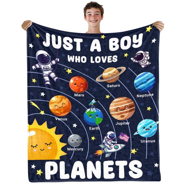 商品名: Wazzio Just A Boy Who Loves Planet Solar System 宇宙ブランケット 惑星愛好家へのギフト かわいい惑星ブランケット クリスマスギフト 男の子 息子 男性 ソファベッドに 50インチ x...