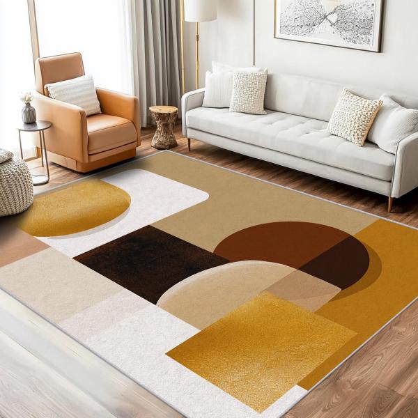 商品名:  Modern Mid Century Area Rugs 7x9 Living Room, Gold Brown Geometric Abstract Boho Design, Soft Washable Bedroom Rug...