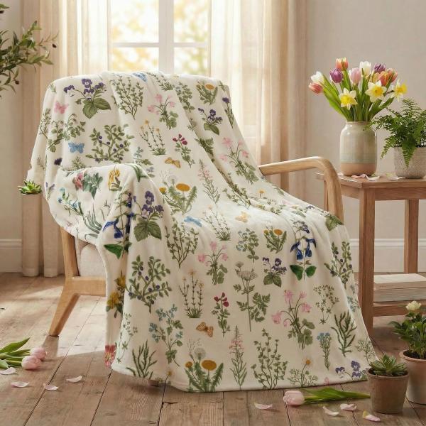 商品名: Horaldaily 春夏フランネルブランケットスロー、グリーンプランツ 野生の花 ソフトでふわふわのふわふわフリースブランケット、カウチ、ソファ、ベッドでのくつろぎに。子供や大人への理想的なギフト、60x80 Horaldail...
