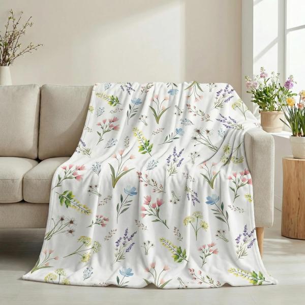 商品名: Horaldaily 春夏フランネルブランケットスロー、水彩画の野生の花が咲き乱れるソフトファジープラシ天の心地よいフリースブランケット、ソファ、ソファ、ベッドでのくつろぎ、子供、大人への理想的なギフト、50x60 Horalda...