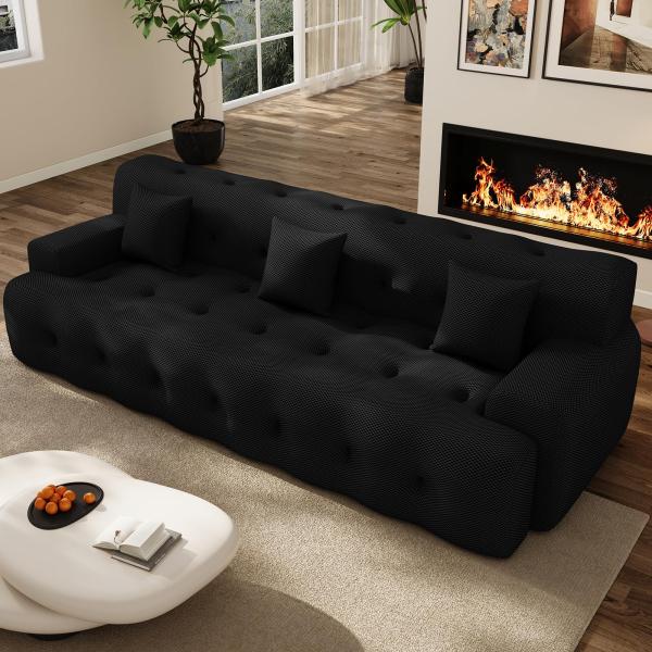 商品名:  OUYESSIR 114" Boneless Couch,Cloud Couch,3D Mesh Fabric Comfy Sofa,3 Seater Modern Curved Sofa for Living Room,Bed...