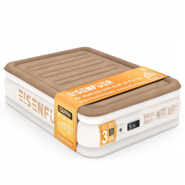 商品名: エアマットレス クイーン ポンプ内蔵 ? 18インチ インフレータブルベッド 高速ポンプ付き 強化&amp;耐久性のあるブローアップマットレス コルチョン空気注入式 安定したサポート キャリーバッグ付き 来客用 キャンプ 引っ越し...