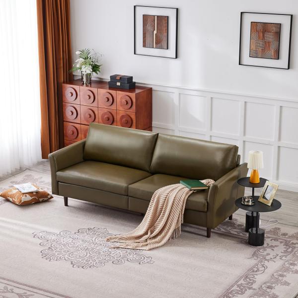 商品名:  Kingfun Faux Leather 3 Seat Couch for Living Room, Mid Century Modern Sofa with Rolled Arms and Deep Seats, Fluffy...