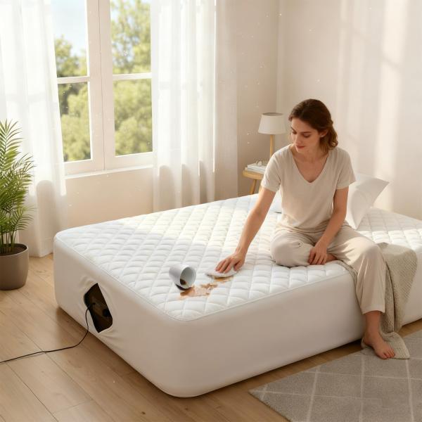 商品名: Peryiter クイーンエアマットレストッパー ポンプ開口部付き ホワイトサイズ エアベッドマットレスパッドカバー 防水 通気性 ノイズレス 15~23インチの深いポケットに適合 Peryiter Waterproof Quee...