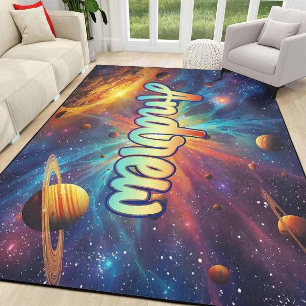 商品名:  Personalized Name Galaxy Planets Kids Rug, Space Carpets Area Floor Mat for Living Room Playroom Bedroom Indoor Cr...